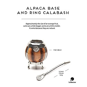 BALIBETOV [New Handmade Yerba Mate Gourd Set - German Silver Trim and Base - [Mate Cup] with Bombilla [Yerba Mate Straw] (Natural)