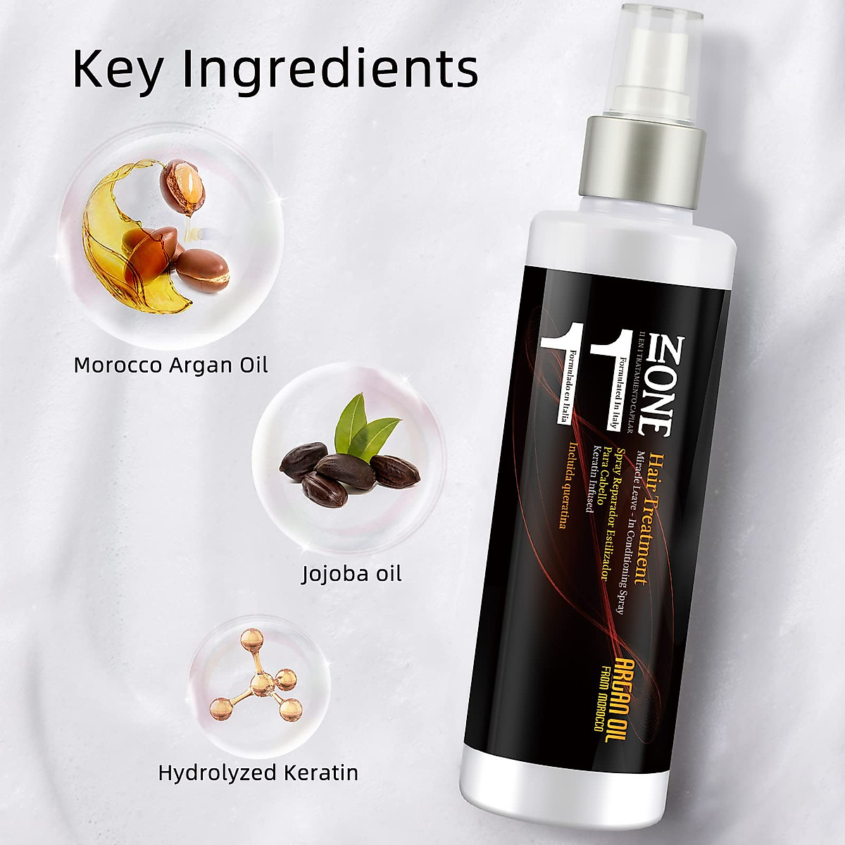 NUSPA 11 in 1 Almond Oil Moisture Leave In Conditioner Detangler Spray,Argan oil Conditioning Cream Daily Hair Moisturizer Stay In Conditioner,Keratin Cream Hair Serum for Frizzy,Dry Damaged Hair