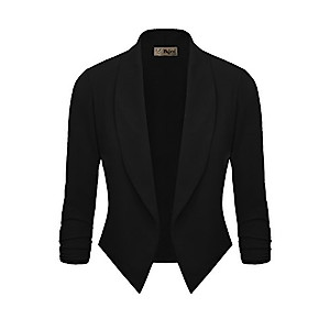 Hybrid & Company Womens Casual Work Office Open Front Blazer Jacket with Removable Shoulder Pads JK1133 Black Large