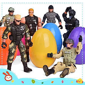 FUN LITTLE TOYS 12PCS Easter Egg with Army Men Realistic Army Ranger Action Figures, Easter Stocking Stuffers, Easter Basket Stuffers