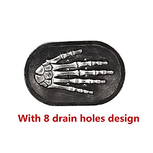 Resin Skeleton Handbone Soap Dish Holder, Water Draining Soap Tray for Bathroom Countertop Shower, Halloween Ghost Skull Hand Soap Rack Organizer (Black)