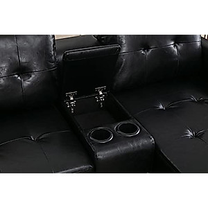 FANYE L-Shaped Corner Sectional Reversible Storage Chaise, Modern Convertible Sofa & Couch W/Headrest and Cupholders for Home Apartment Office Living Room, Black PU Leather