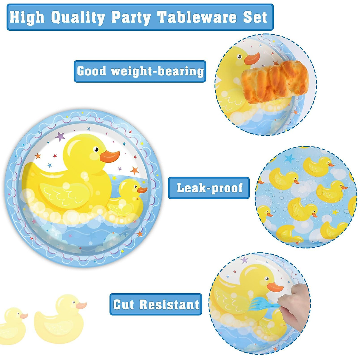 gisgfim 96 Pcs Duck Plates Duck Birthday Party Decorations Duck Disposable Paper Plate and Napkins Rubber Duck Themed party supplies for Birthday Baby Shower Gender Reveal Favors for 24 Guests