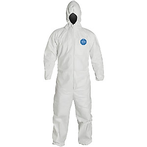 DuPont Tyvek 400 TY127S Individually Packed Disposable Protective Coverall with Hood and Elastic Cuff for PPE Vending Machines, White, Large (Retail Pack of 1)