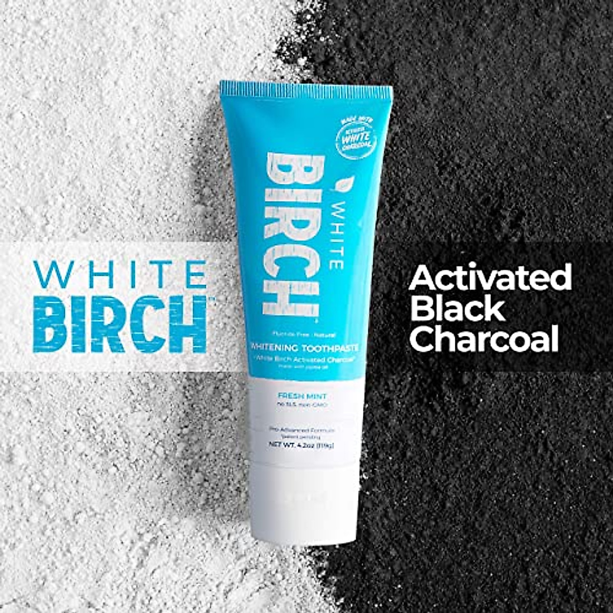 White Birch Activated White Charcoal Whitening Toothpaste- Professional Teeth Whitening Charcoal - Natural & Fluoride Free Oral Care (White Charcoal Toothpaste)