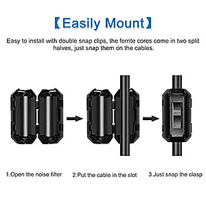 Viaky 12 Pack RFI EMI Noise Suppressor Cable Clip, Clip-on Ferrite Ring Core Noise Filter for 5mm Dia Cable(Black)