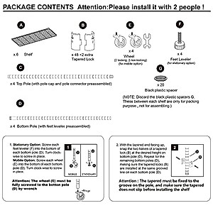 Wire Shelving Unit, Metal , with Wheels 6 Tier 2100lbs 48in L×18in W×82in H Storage Shelves Height Adjustable NSF Heavy Duty Steel Shelf Movable for Kitchen Garage Warehouse Commercial Rack, Black