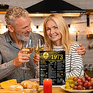 Vlipoeasn Large Size 1973 Poster 50th Birthday Anniversary Table Decoration for Women, Black Gold Duplex Print Back in 1973 Acrylic Table Sign with Wooden Stand, 50 Year Old Birthday Gifts for Women