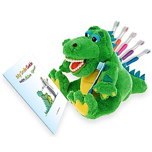 StarSmilez Tooth Brushing Allie Gator Bundle Help Kids Brush Their Teeth Moon and Stars Easy Grip toothbrushes Story Book Plus Download of Matching Dental Health Activities