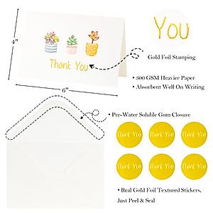 Crisky Printable Succulent Thank You Cards with Envelopes (50 Pack) & Stickers Greeting Notes Bulk, greenery plants for Birthday, Baby Shower,Bridal Shower, Wedding, Graduation