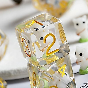 White Cat Gaming Dice Set D&D, DNDND 7PCS Resin DND Dice with Velvet Bag for Dungeons and Dragons Role Playing Games and Tabletop Games（White Cat