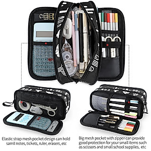 Fustylead Black and White Fun Western Cactus Pencil Pen Case with 3 Compartments, Lightweight & Spacious Stationery Bag Cosmetics Bag