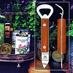Bottle Punch Can Opener Stainless Steel Beer Bottle Opener Punch Bottle Opener with Wood Handle for Manual Bottles Cans (2, Wood Color)