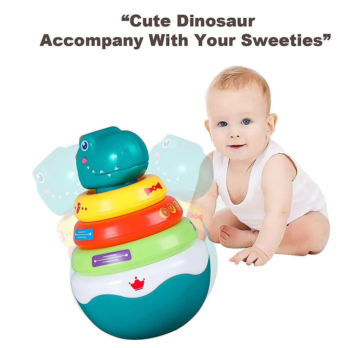 Chibon Roly Poly Baby Development Toys 6 to 12 Months, Weeble Wobble Tummy Time Toys, Dinosaur Tumbler Wobbler Toys for Infant Boy Girl Gifts