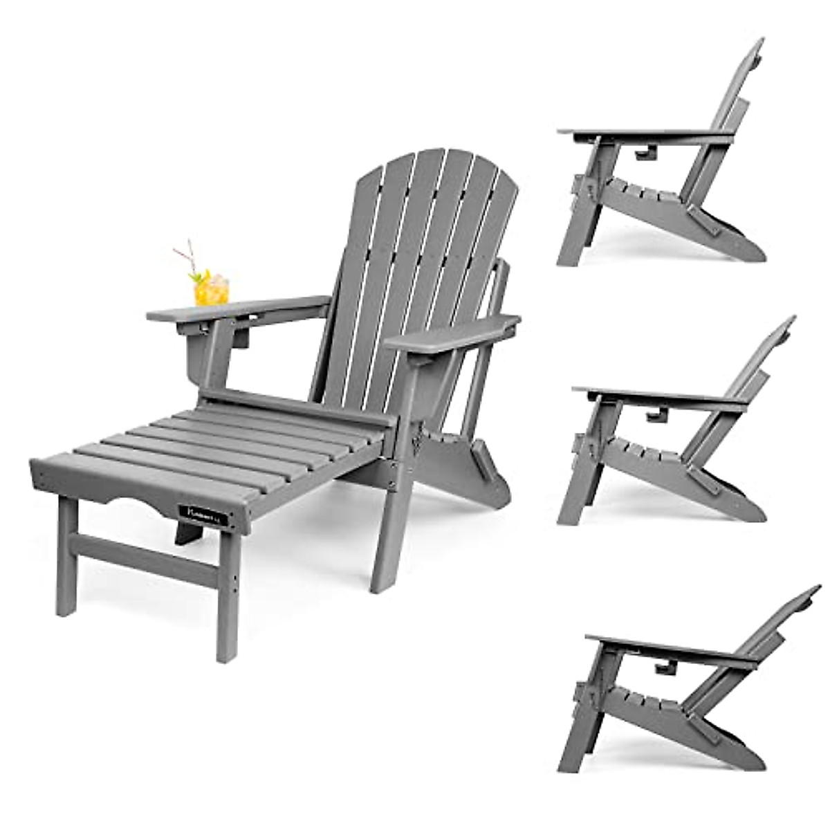 Adjustable Backrest Adirondack Chair,Folding Adirondack Chairs,Plastic Adirondack Chairs with Ottoman,Weather Resistant Adirondack Chair, Fire Pit Chairs with Cup Holder,Resin Adirondack Chairs
