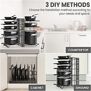 Generic 8 Tier Pot And Pan Organizer For Cabinet - Sturdy Iron Base, Easy Assembly, 8 Adjustable Tiers, Clears Countertops