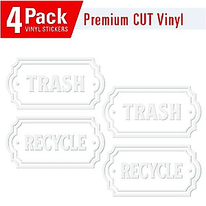 Recycle and Trash Elegant Decal to Organize Trash cans or Garbage containers and Walls - Premium Cut Vinyl (XSmall, White Matte-R)