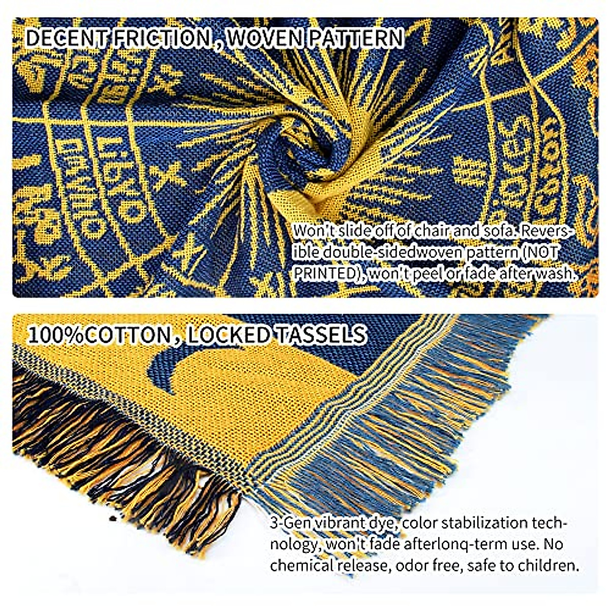 Zodiac Throw Blanket，Edcooy Boho Hippie Woven Witchy Astrology Celestial Constellation Balnket for Home Decor, Double Side Cover Chair Sofa Couch(Yellow,S 51" x 71")