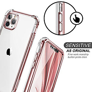 SURITCH Compatible with iPhone 11 Pro Max Clear Case,[Built in Screen Protector][Camera Lens Protection] Full Body Protective Shockproof Bumper Rugged Cover for iPhone 11 Pro Max 6.5 Inch (Rose Gold)