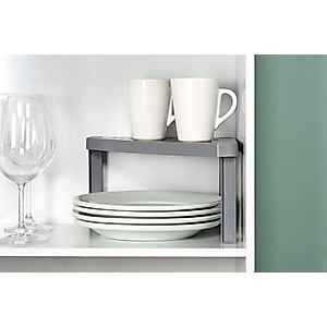 Level Collection Stackable, Kitchen Cabinet and Pantry Organizer, Modular Shelves- Set of 4 Shapes (Gray)