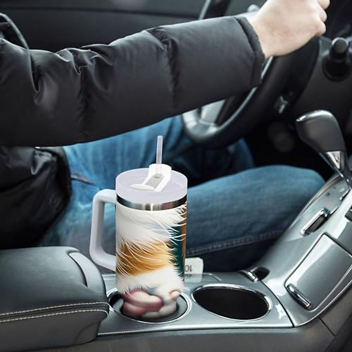 Burbuja Funny Cat Dog Paws 40oz Insulated Tumblers with Handle and Straw Lid, Double Wall Stainless Steel Travel Mug Leak-Proof, BPA Free, Gift for Mom Dad