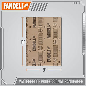 Fandeli | Waterproof Sandpaper | 2000 Grit | 25 Sheets 9'' x 11'' | For Car Polishing, Wooden Furniture Sanding and Metal Sanding | Water Resistant