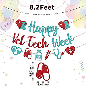 Happy Vet Tech Week Banner - Veterinary Technician Appreciation Decorations, Happy Veterinary Technician Appreciation Banner, Vet Hospital Staff Party Decorations Red & Blue Glitter