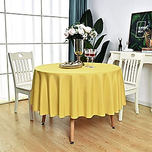 KAIPHO Yellow Round Tablecloth Waterproof Stain Resistant Wrinkle Free Table Cloth 210GSM Polyester Washable Wipeable Table Cover for Party, Banquet, Wedding, Indoor and Outdoor (48 inch, Circle)