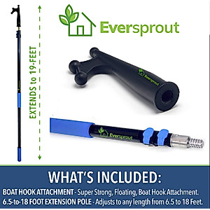 EVERSPROUT 5-to-12 Foot Telescoping Boat Hook | Floats, Scratch-Resistant, Sturdy Design | Durable & Lightweight, 3-Stage Anodized Aluminum Pole | Threaded End for Boat Accessories (12 Feet)