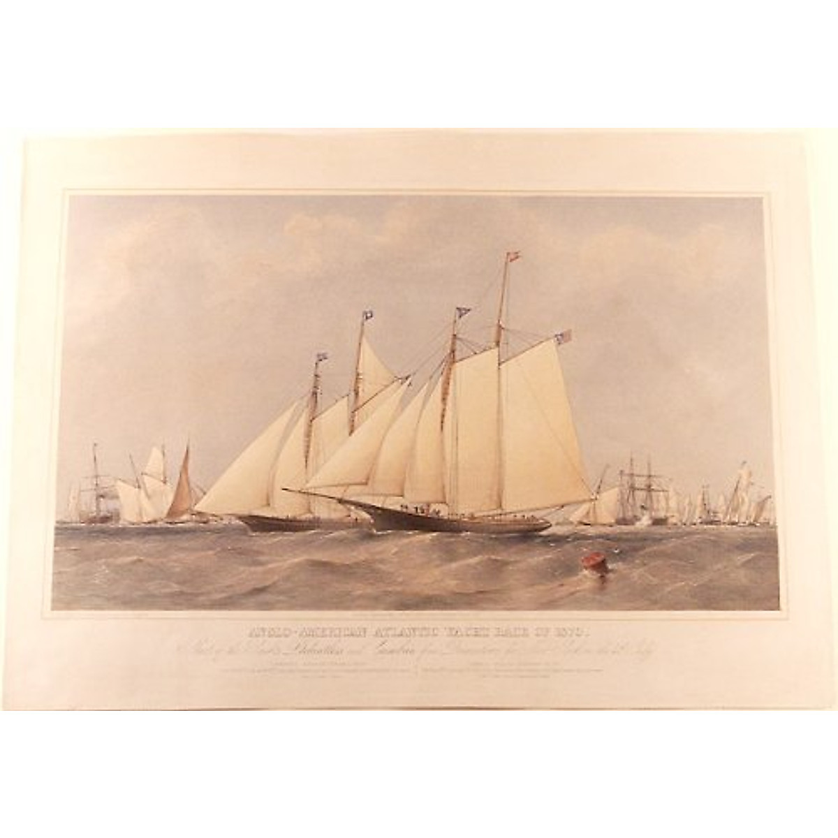 Anglo-American Atlantic yacht race of 1870. Start of the Yachts Dauntless and Cambria from Queenstown for New York on the 4th. July