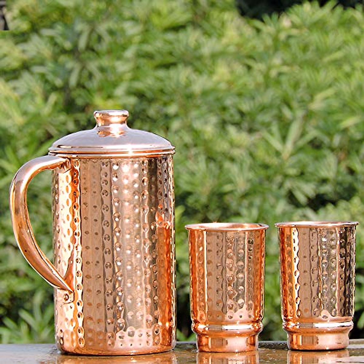 HealthGoodsIn - Pure Copper Hammered Water Jug with 2 Hammered Copper Tumblers | Copper Pitcher and Tumblers for Ayurveda Health Benefits