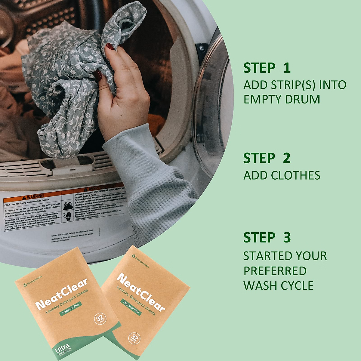 NeatClear Laundry Detergent Sheets - Travel Size - Fragrance Free 32 Strips (32 Loads) - Concentrated Liquidless Laundry Soap - No Mess - Space-Saving - for Travel, Apartments, Dorms, Sink