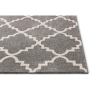 Harbor Trellis Grey Quatrefoil Geometric Modern Casual 2x7 (2'3" x 7'3" Runner) Easy to Clean Stain/Fade Resistant Shed Free Contemporary Traditional Moroccan Lattice Soft Living Dining Room Rug