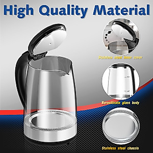 Dezin Electric Kettle, BPA Free Glass Electric Tea Kettle, 304 Stainless Steel Hot Water Kettle Warmer 1.8L with Fast Boil, Auto Shut-Off Boil Dry Protection Tech for Coffee, Tea