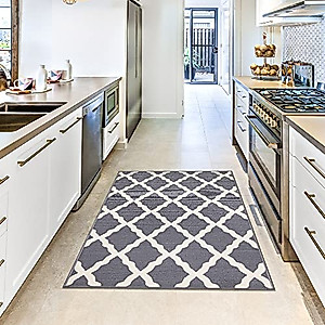 Machine Washable Moroccan Trellis Design Non-Slip Rubberback 3x5 Traditional Indoor Area Rug for Living Room, Bedroom, Kitchen, 3'3" x 5', Gray