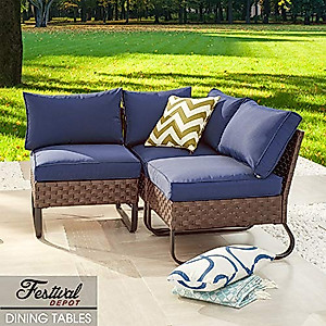 Festival Depot Dining Outdoor Patio Bistro Furniture Armless Section Chairs Wicker Rattan Premium Fabric Soft & Deep Cushions with Side U Shaped Slatted Steel Legs for Garden Yard Poolside All-Weather