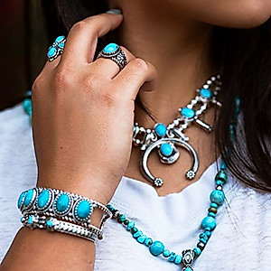 American West Sterling Silver Women's Cuff Bracelet & Men's Cuff Bracelet Blue Turquoise Gemstone 5-Stone Design Size M