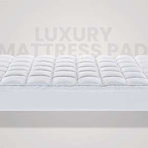 SLEEP ZONE Queen Size Cotton Mattress Pad, Machine Washable Mattress Protector Cover, Soft Cotton Top Cooling Mattress Topper Fits 8-21 inch Deep Pocket, Queen