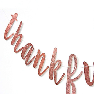 Rose Gold Glitter Thankful AF Banner-Great for Thanksgiving Day Party Decor-Baby Bridal Shower Birthday Party Decorations-Office Work Party Decorations