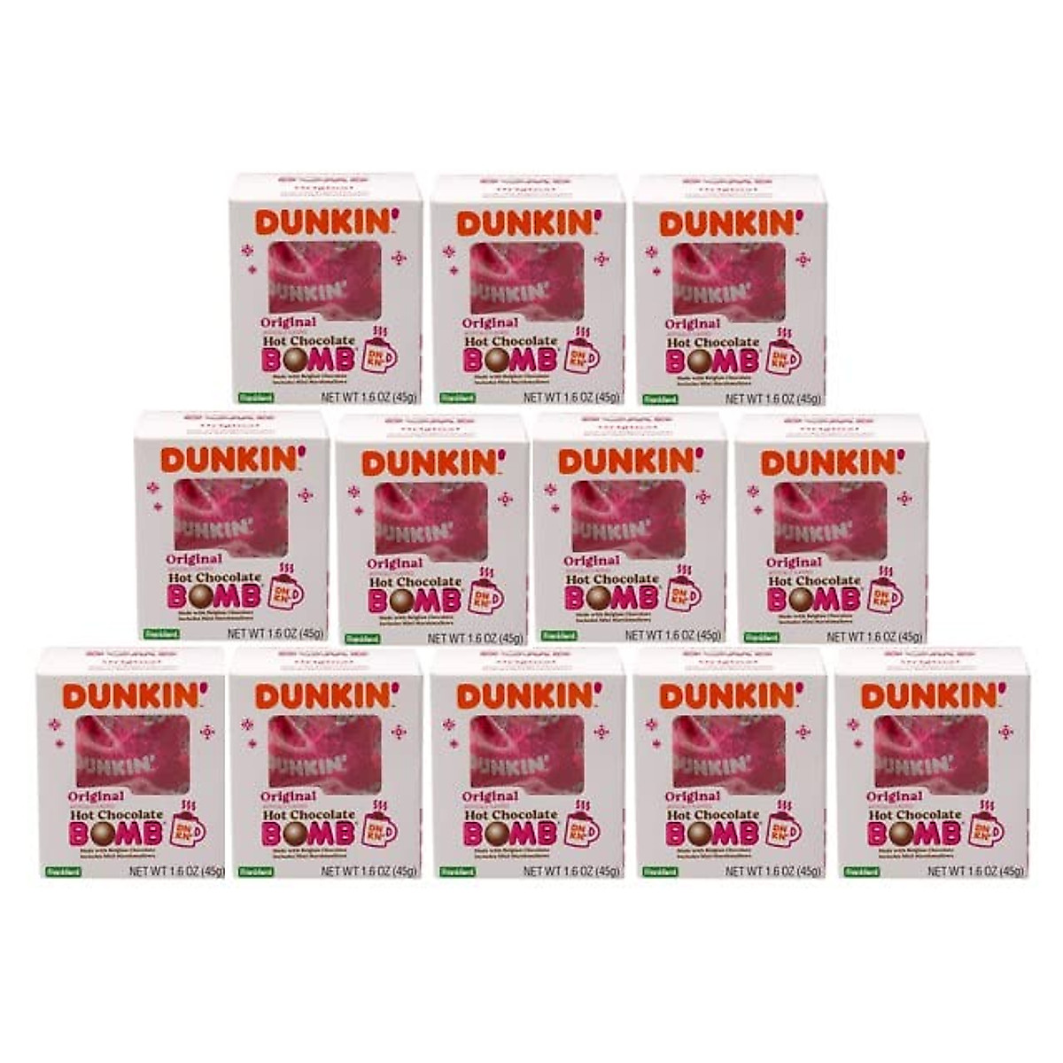 Dunkin Original Hot Chocolate BOMB, 12 Pack, Melting Belgian Milk Chocolate Ball Filled with Mini Marshmallows, Pack of 12 Hot Cocoa Treats by Frankford Candy