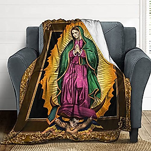 Catholic Blankets Gifts, 40"x50" Blanket Throw, Soft Lightweight Cozy Fleece Our Lady of Guadalupe Virgin Mary Bed Sofa Plush for Women