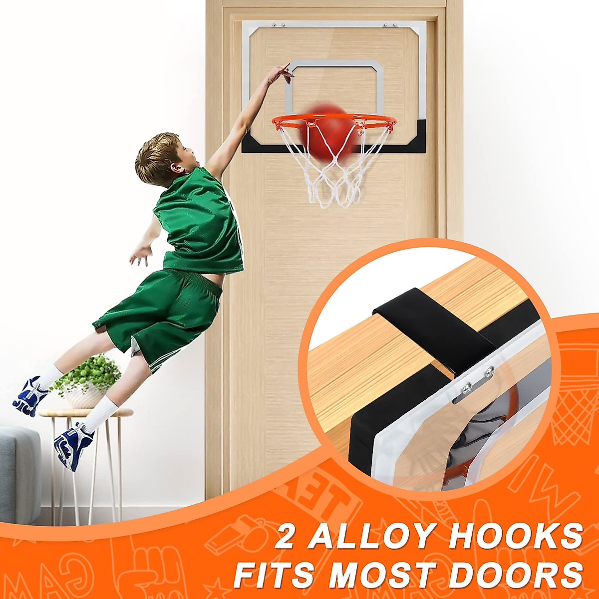 Jugana Indoor Basketball Hoop for Kids Adults, Mini Basketball Hoop for Door & Wall with 4 Balls Room Basketball Hoop Over The Door Mini Hoop Basketball Toys for Kids Boys 3 4 5 67 8 9 10 11 12
