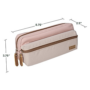 bnizy Large Pencil Case, Pencil Pouch with Zipper Compartments, Aesthetic Pencil Case for Adults, Stationery Pouch Pen Case for Office (Pink&Beige)