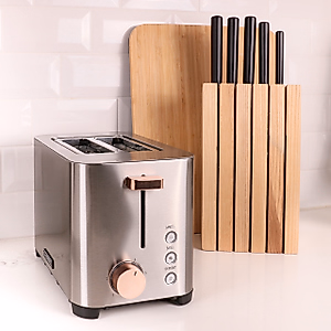 BergHOFF Ouro Gold Stainless Steel 2-Slice Toaster 850W 6 Shade Settings Auto Shut-off Extra Wide Slots Slide-out Crumb Tray