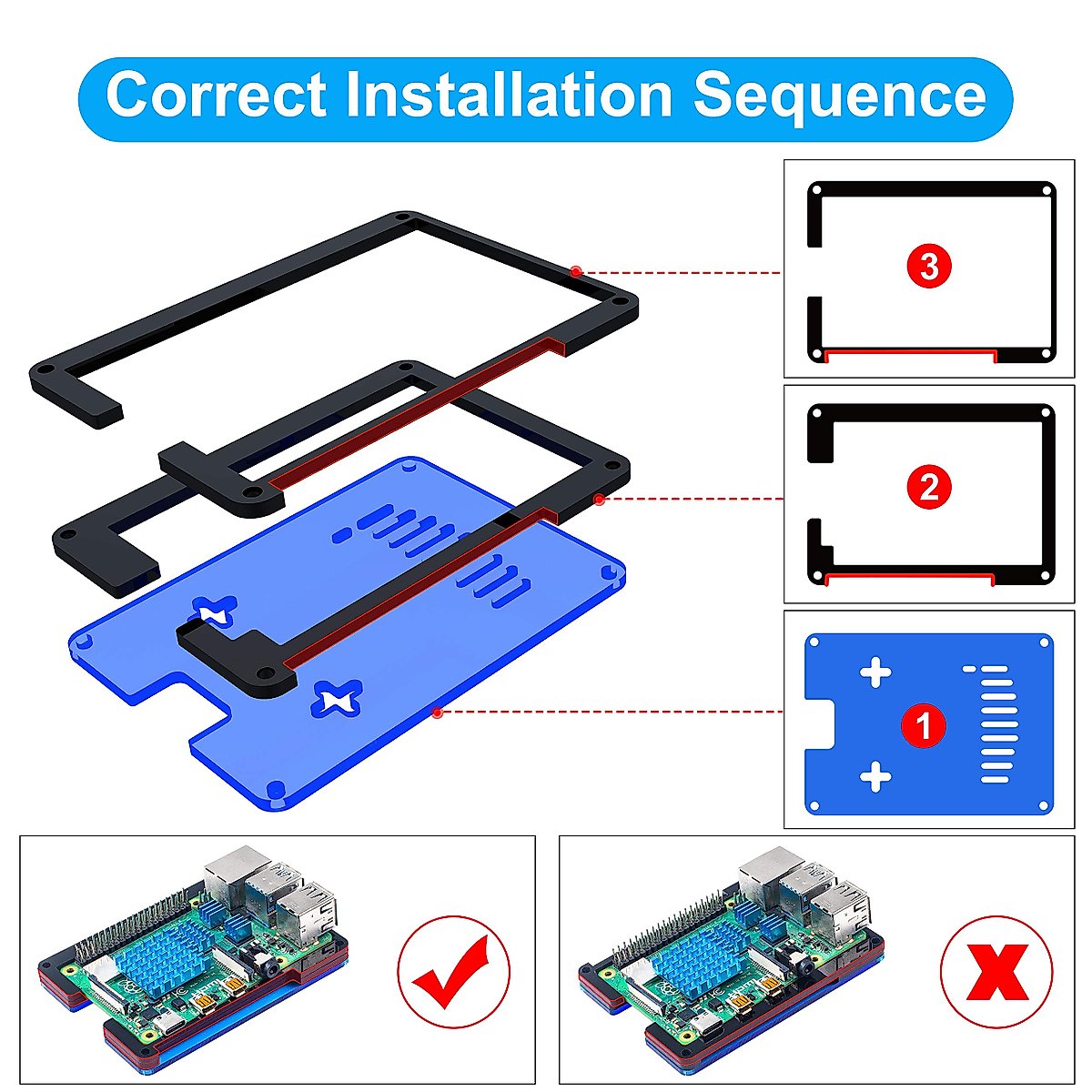 Miuzei Raspberry Pi 4 Case with Fan Cooling , 4 Pcs Aluminum Heat Sinks , Case for Raspberry Pi 4 Model B -Black/Blue (Pi 4 Board Not Included)