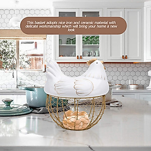 LIFKOME Chicken Egg Basket Metal Wire Egg Storage Basket with Ceramic Farm Chicken Lids for Gathering Fresh Eggs Chicken Egg Holders Egg Storage Container for Countertop, Kitchen