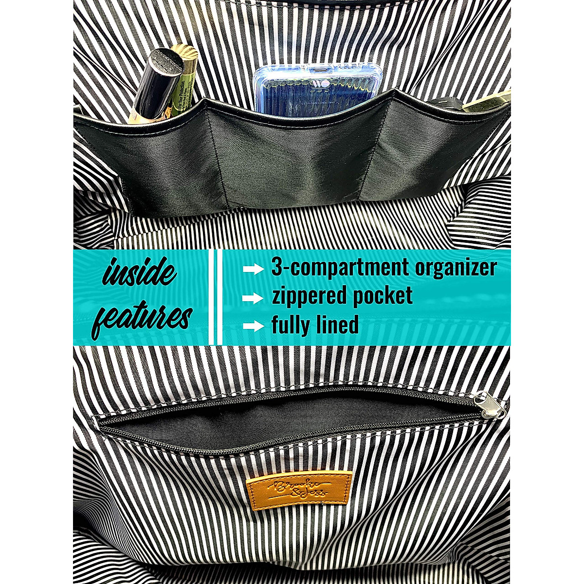 Brooke & Jess Designs Chaos Coordinator Tessa Black Zipper Canvas Tote Bag - Gift Ideas for Female Bosses, Thank You Office Appreciation Gift