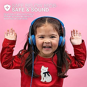 JLab JBuddies Folding Kids Wired Headphones Gen 2, Blue/Grey, Toddler Headphones, Noise Isolation, Kids Safe, Volume Limiting Headphones, Headphones for Children Ages 2+