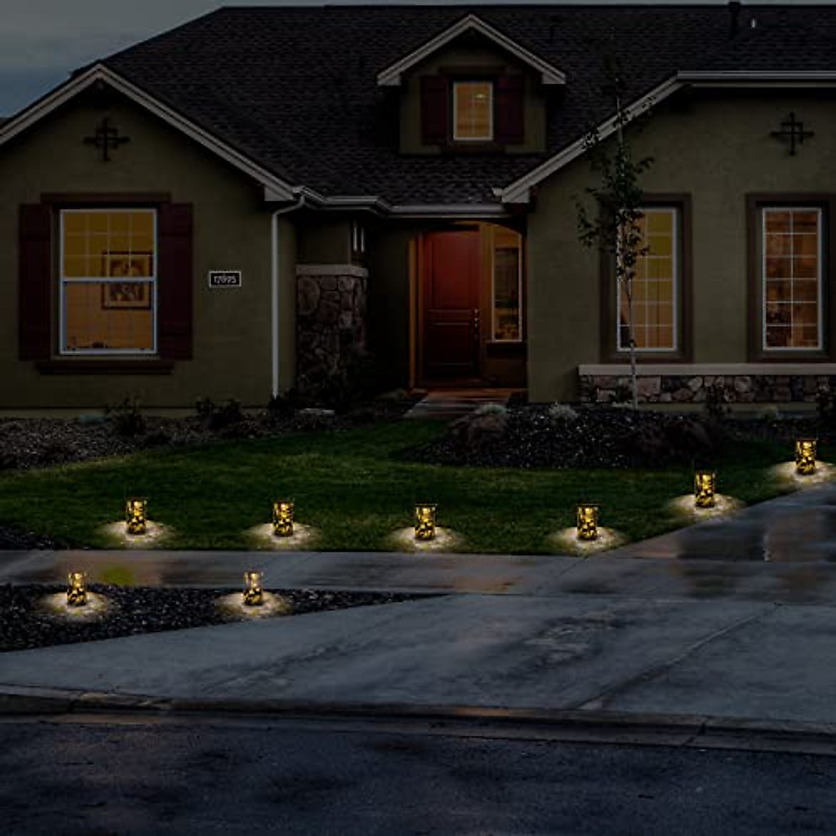 Solar Lanterns Outdoor Waterproof, Solar Hanging Lantern Lights Made of Metal Carved with Deer and Trees. LED Decorative Garden Light for Patio, Table, Pathway, Yard, Landscape