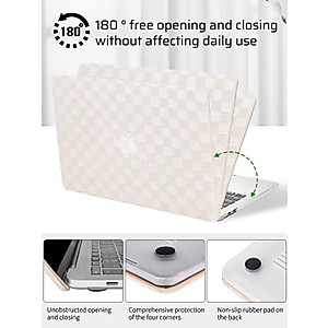 Seorsok Compatible with MacBook Air 13 Inch Case2022 2021 2020 2019 2018 Release A1932 A2179 M1 A2337 Touch ID,Elegant Leather Plastic Hard Shell Case Transparent Keyboard Cover,Beige PVC Grid